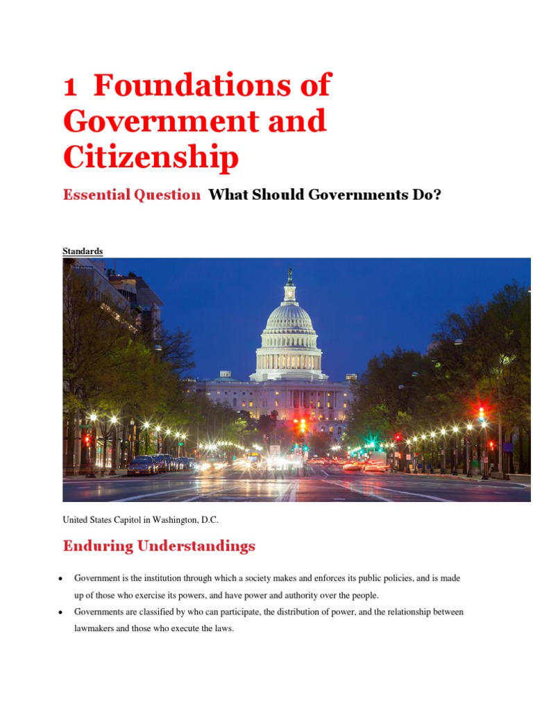 Lesson 1 Principles of Government | PDF | Social Contract | Democracy