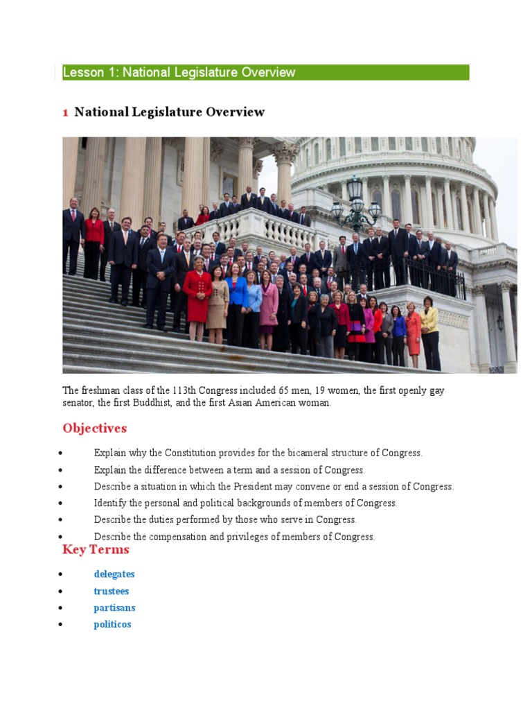 Lesson 1 National Legislature Overview | PDF | United States Congress ...
