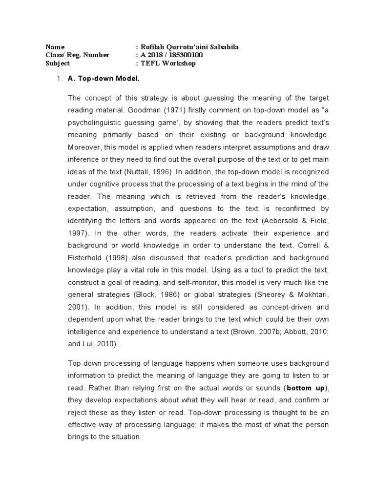 Teaching Reading Tefl Pdf Top Down And Bottom Up Design Reading