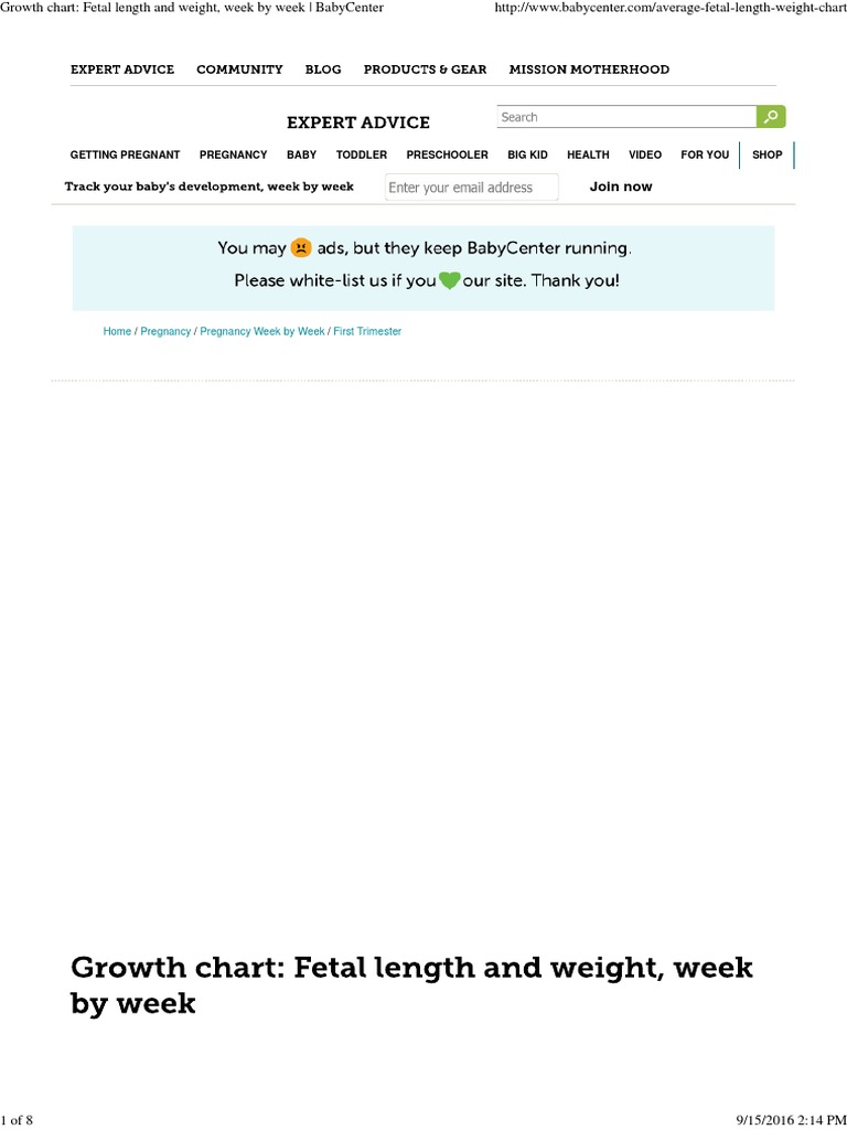 Growth Chart - Fetal Length and Weight, Week by Week - BabyCenter | PDF ...