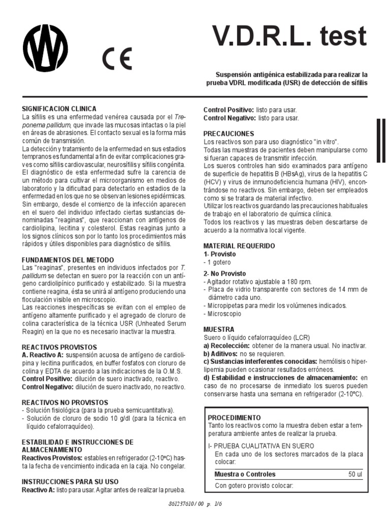 VDRL Test C Controles SP | PDF | Infección | VIH