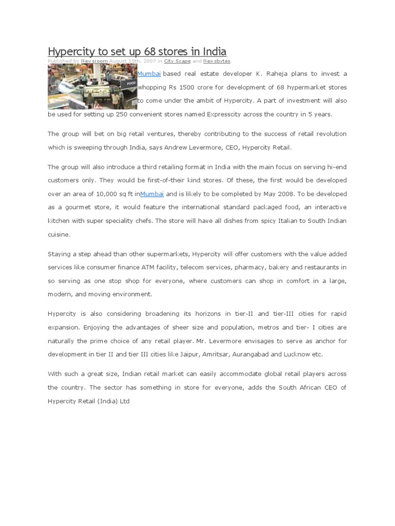 Hypercity's Retail Expansion in India | PDF | Retail | Supermarket