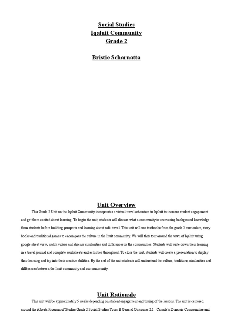 Grade 2 Social Studies Community Unit Plan | PDF | Phonics | Information