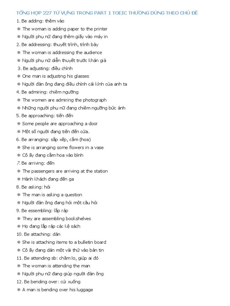 T V NG Dùng Trong Part 1 Toeic | PDF