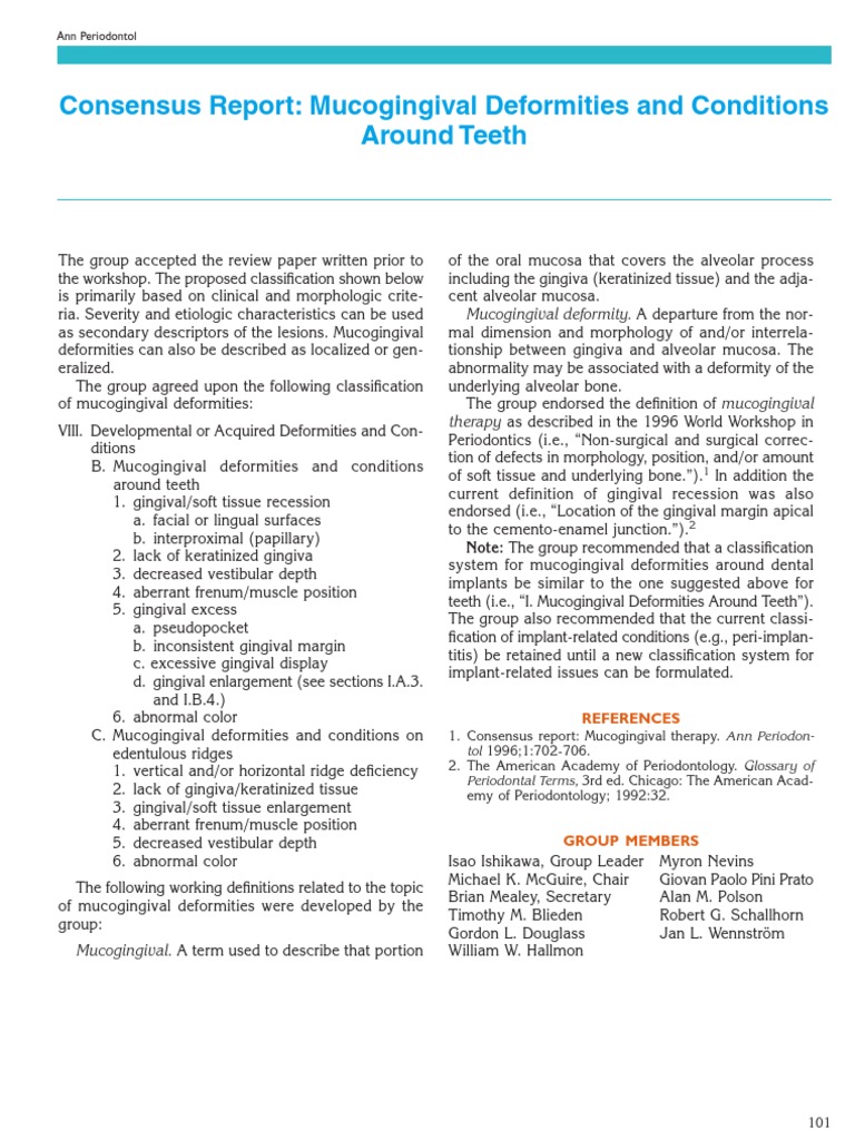 Classification and Definitions of Mucogingival Deformities and ...