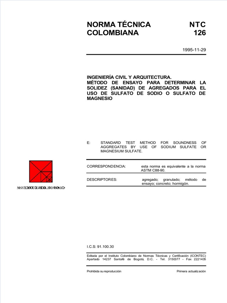 NTC 126: Ensayo de Solidez de Agregados | PDF | sal | Elementos químicos