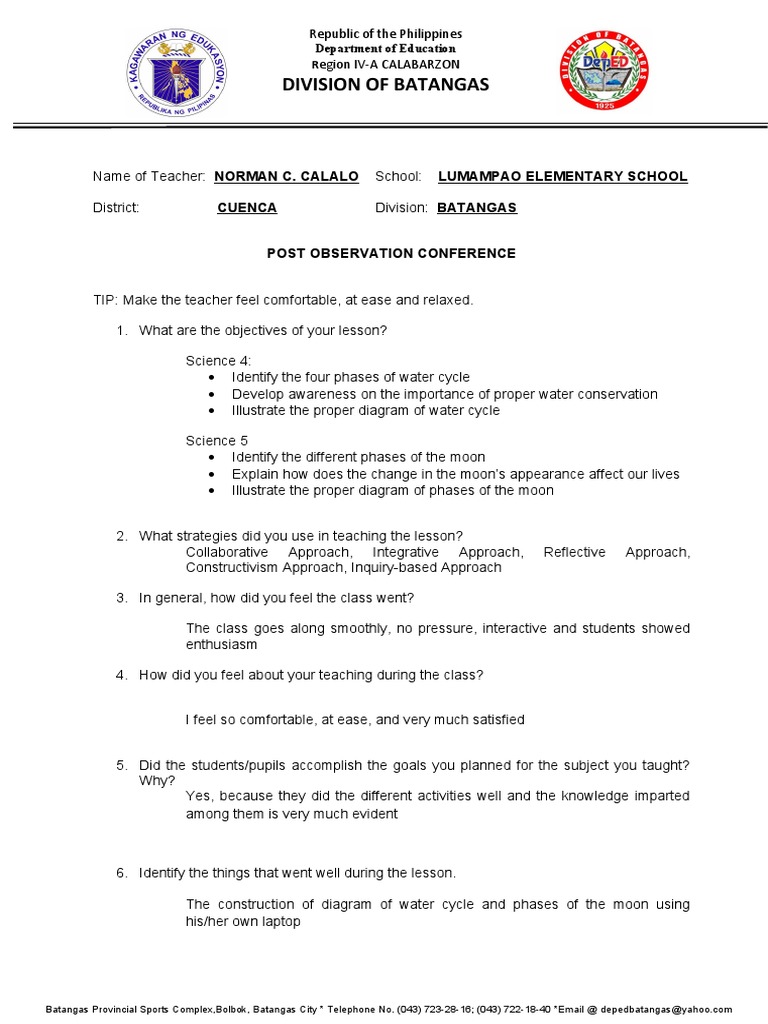 POST OBSERVATION Sample | PDF