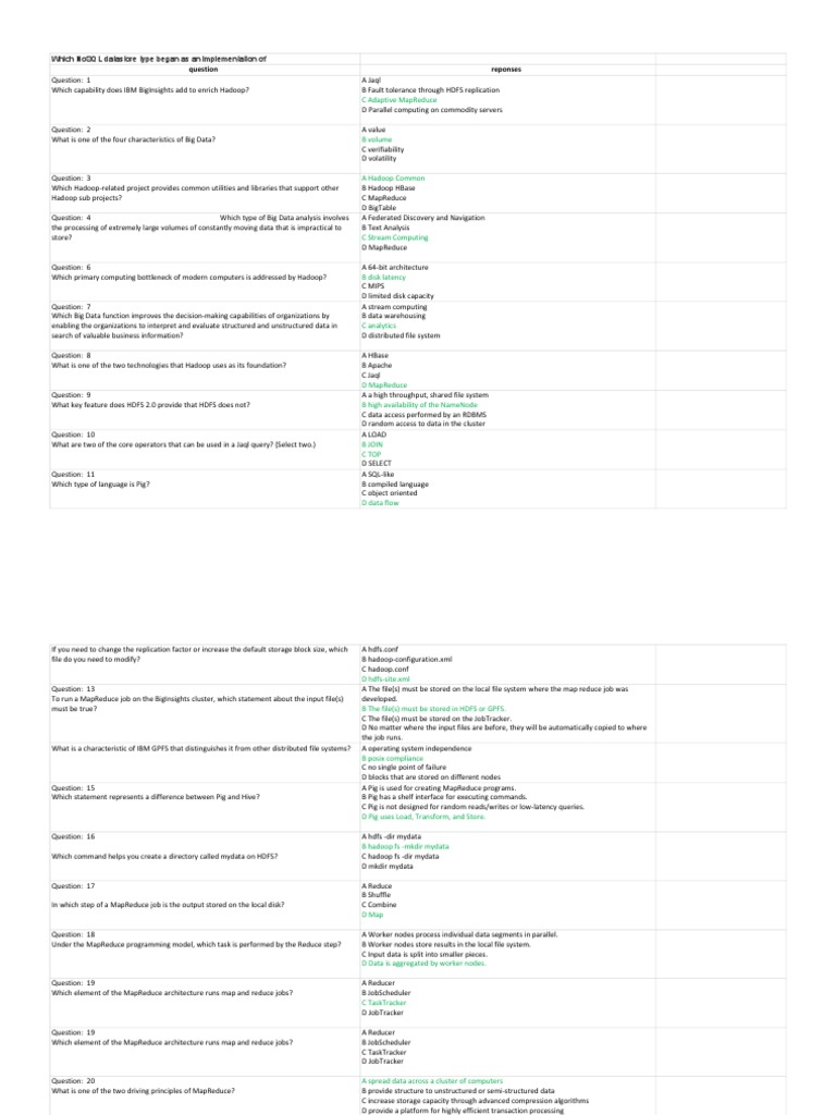 Big Data Questions | PDF | Apache Hadoop | Map Reduce