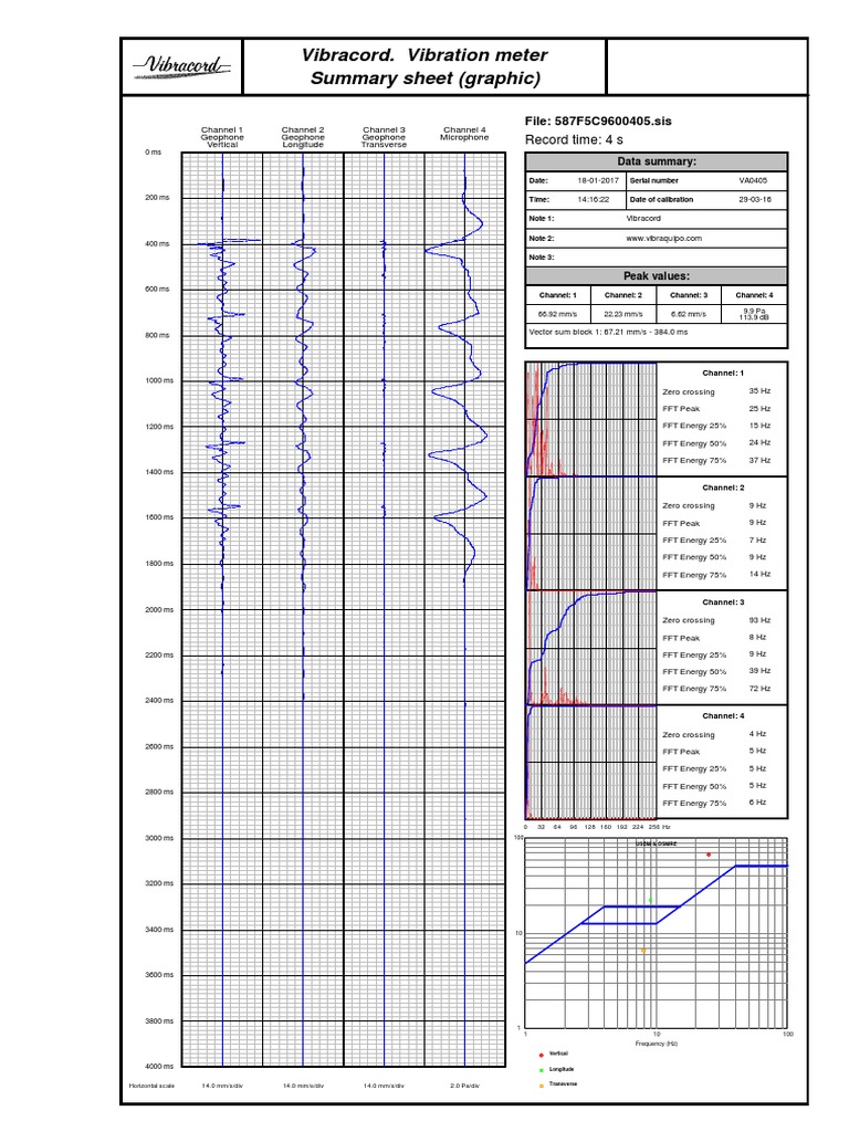 Vibracord. Vibration Meter Summary Sheet (Graphic) : Record Time: 4 S ...