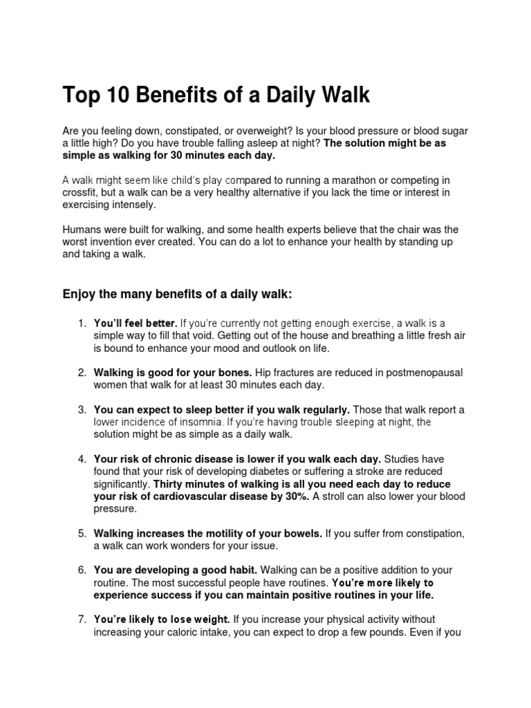 Top 10 Benefits of A Daily Walk | PDF | Walking | Determinants Of Health
