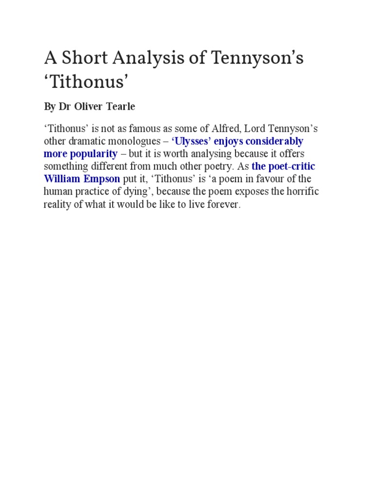 Tennyson's 'Tithonus' Analyzed | PDF