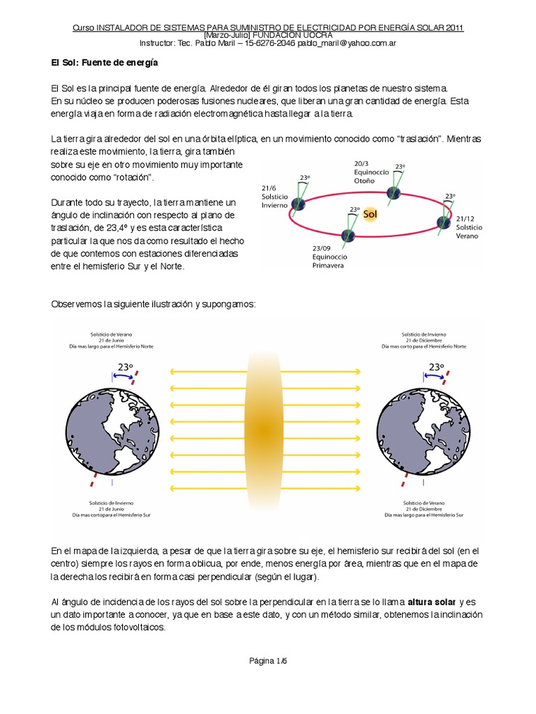 01 Clase El Sol Azimut y Altura Solar | PDF | Vatio | Tierra