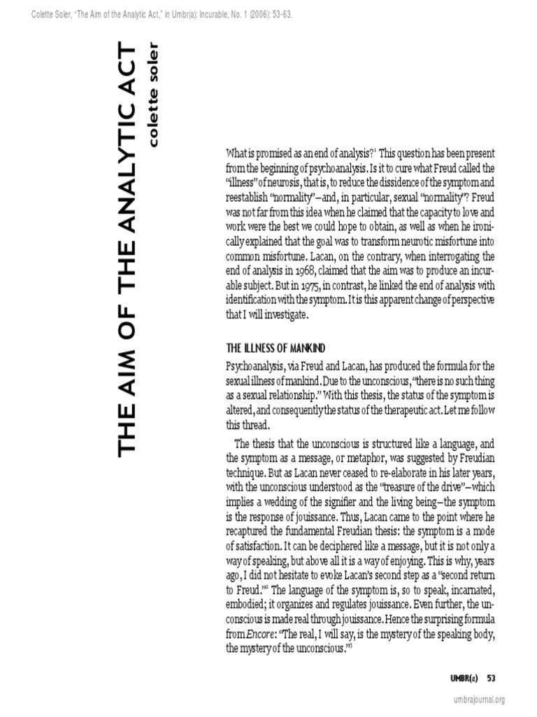 The Aim of The Analytic Act-Colette Soler | PDF | Jacques Lacan ...
