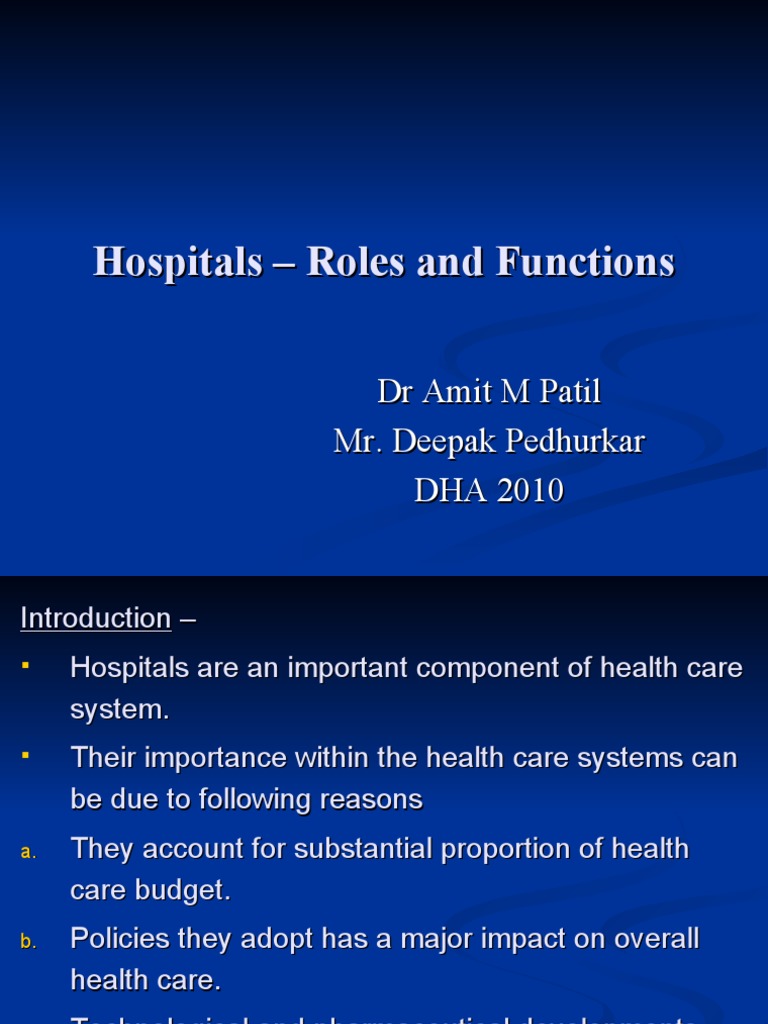 Hospitals - Roles and Functions | PDF | Health Care | Hospital