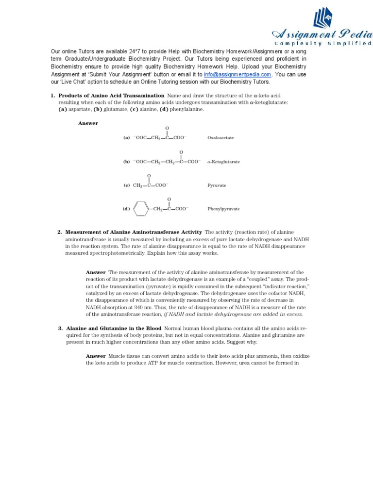 Biochemistry Homework Help | PDF | Alanine | Citric Acid Cycle