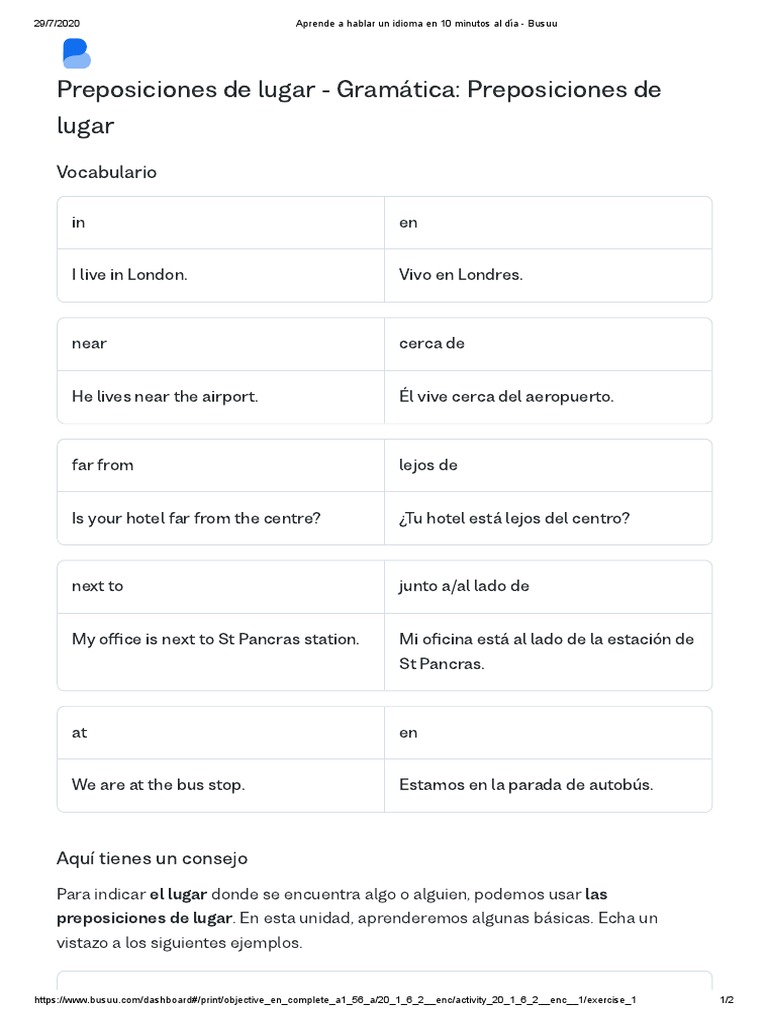 Preposiciones de Lugar | PDF | Idiomas | Hotel y alojamiento
