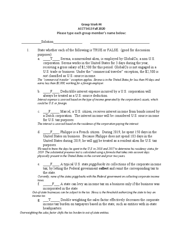 U.S. Tax Residency and Nexus Analysis | PDF | Gross Income | Income Tax