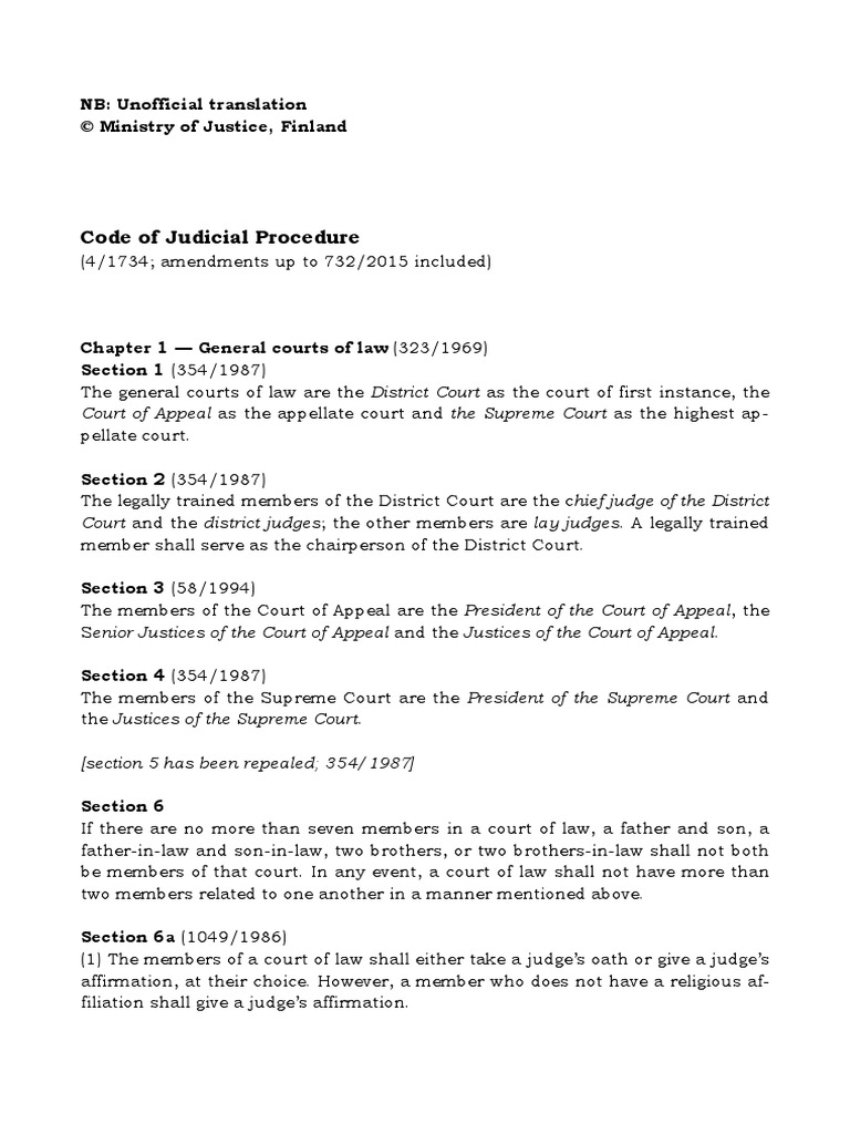 Finland Code | PDF | Judgment (Law) | Judge