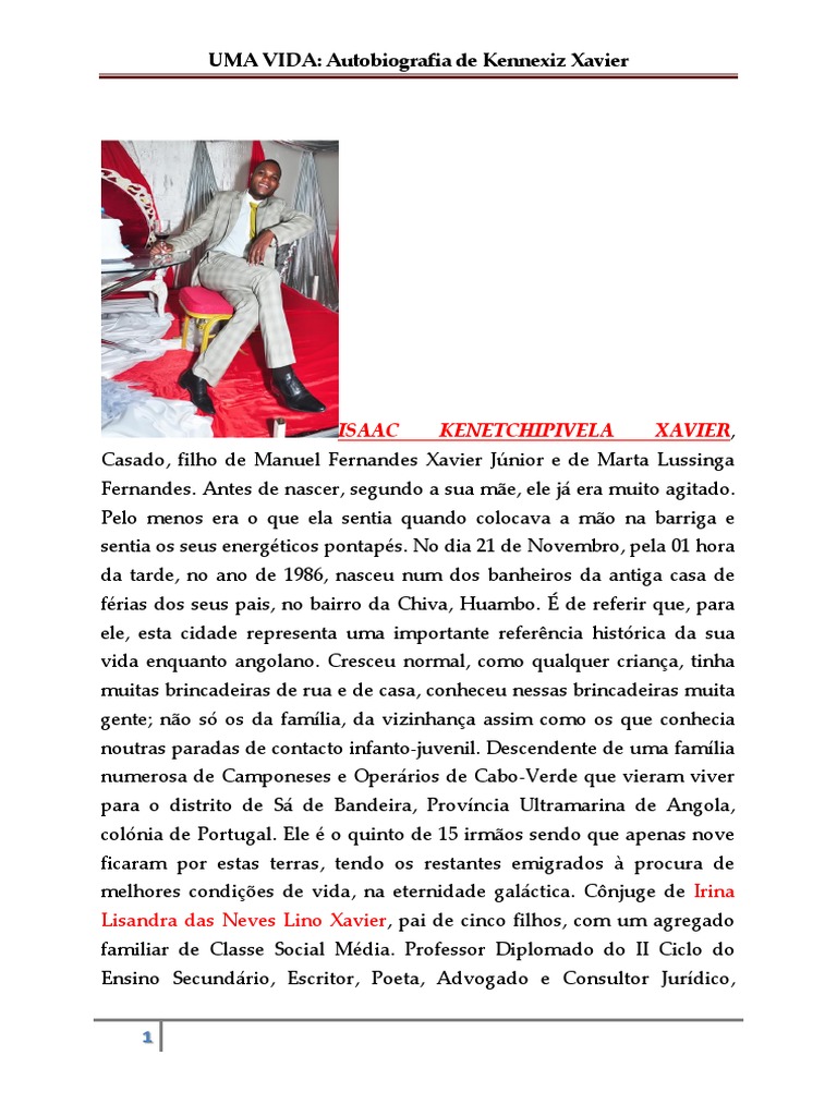 Autobiografia Do Escritor e Poeta Angolano Kennexiz Xavier | PDF