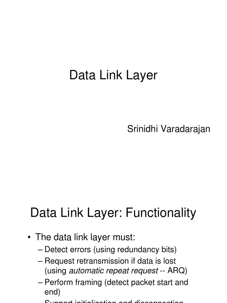 Data Link Layer Overview by Varadarajan | PDF | Computers