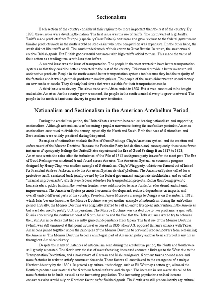 Sectionalism TDQ | PDF | Cotton | Southern United States