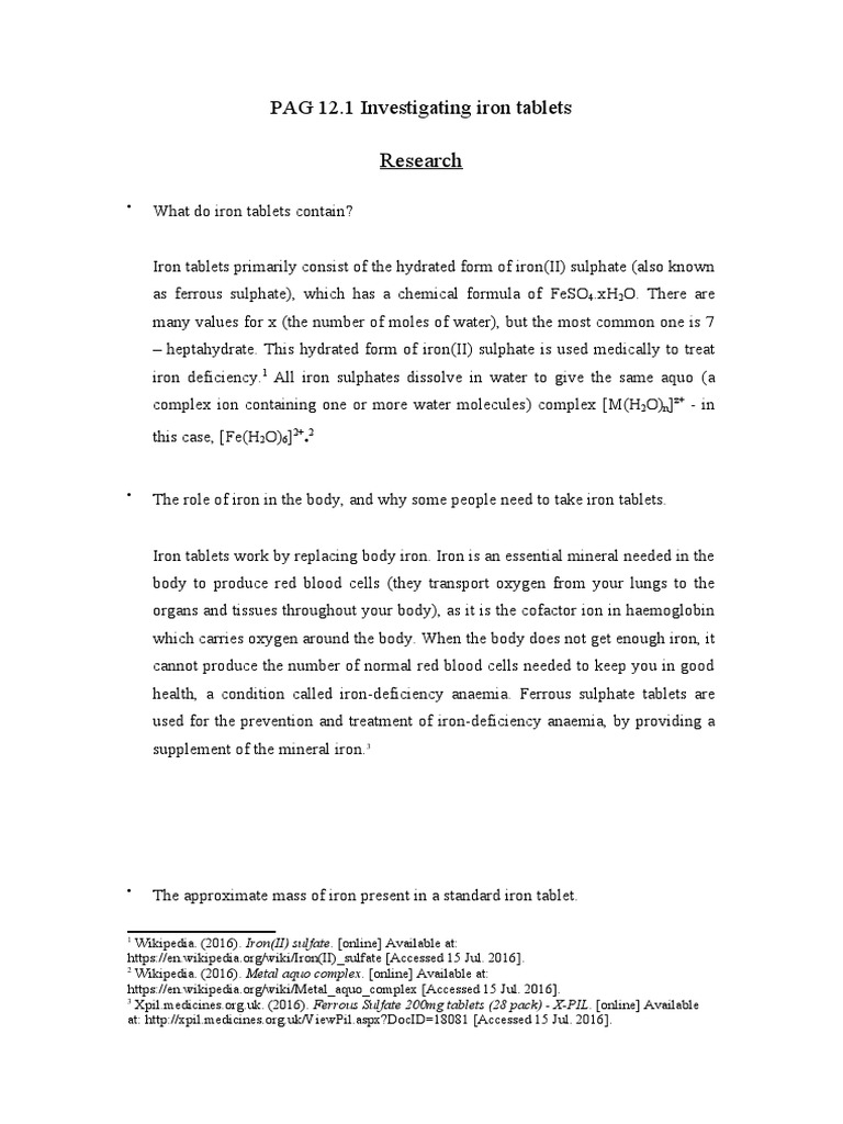 Investigating Iron Tablets | PDF | Iron | Chemical Substances