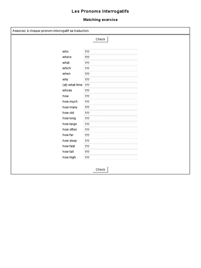 Les Pronoms Interrogatifs - Exercice | PDF