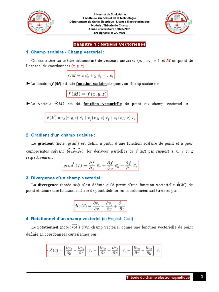 Cha1 - Notions Vectorielles | PDF | Divergence (analyse vectorielle ...