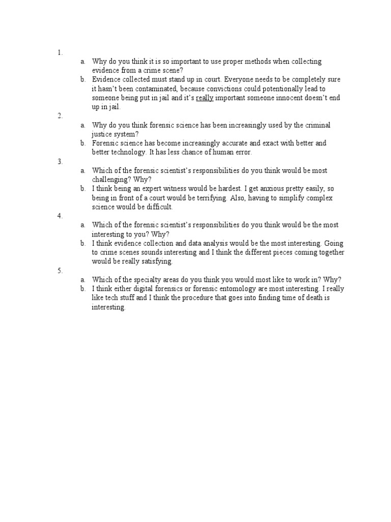 Unit 1 Critical Thinking Questions Forensic Science 1 | PDF