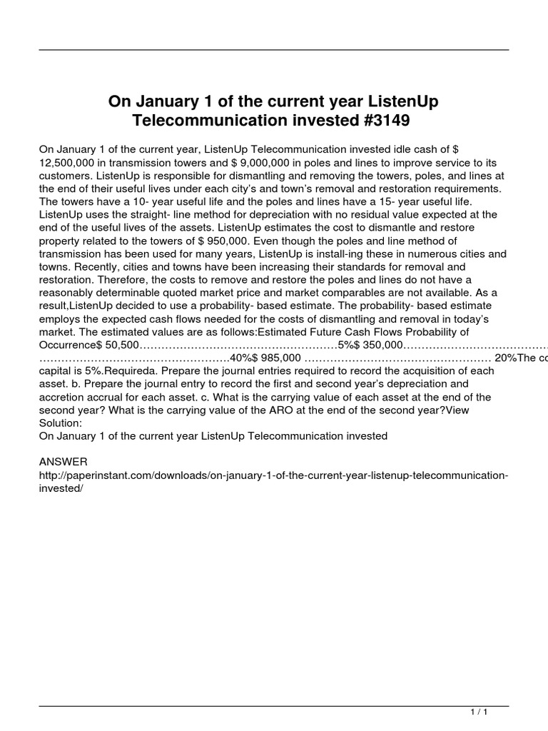 On January 1 of The Current Year Listenup Telecommunication Invested ...
