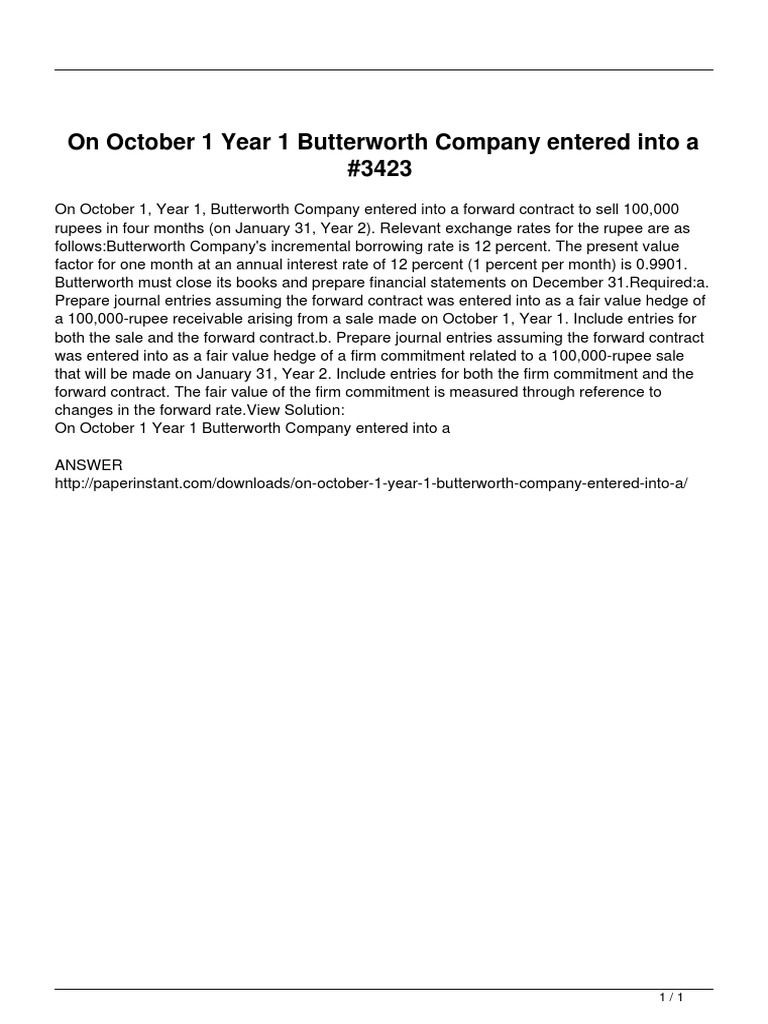 Butterworth Company Forward Contract Journal Entries | PDF