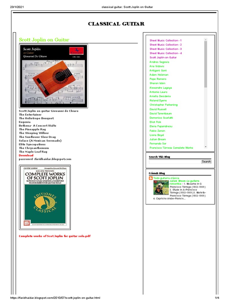 Scott Joplin Guitar Arrangements | PDF | Scott Joplin | Guitar Family ...