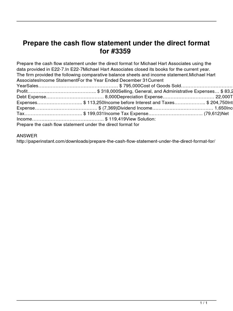 Prepare The Cash Flow Statement Under The Direct Format For | PDF