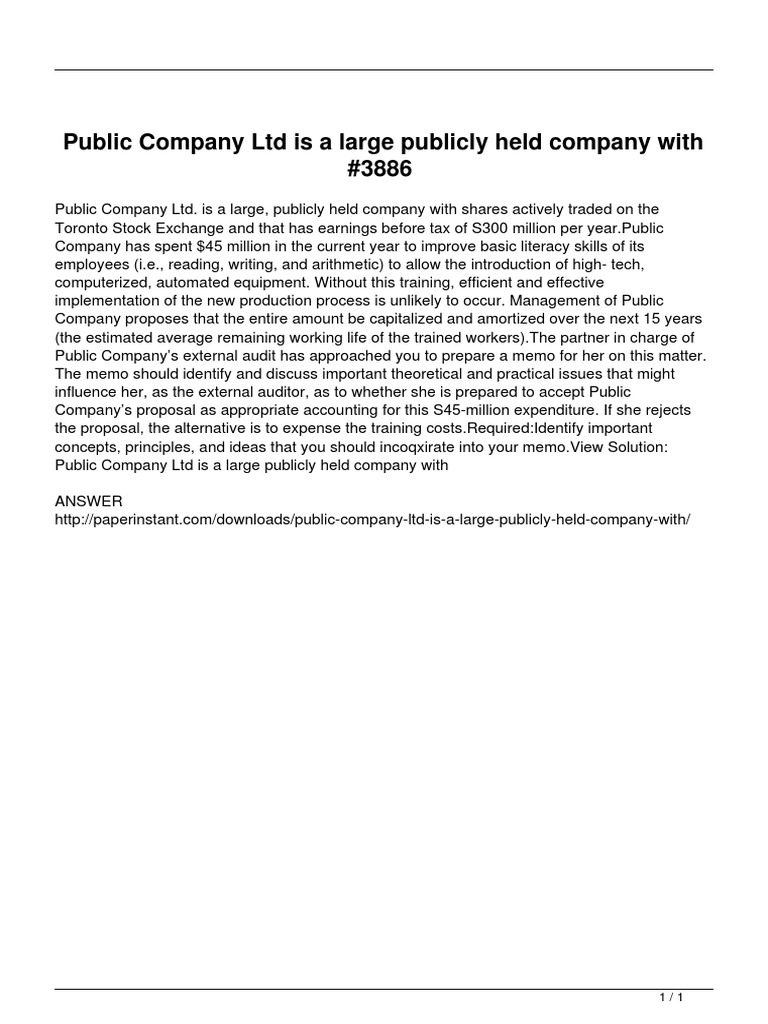Public Company LTD Is A Large Publicly Held Company With | PDF