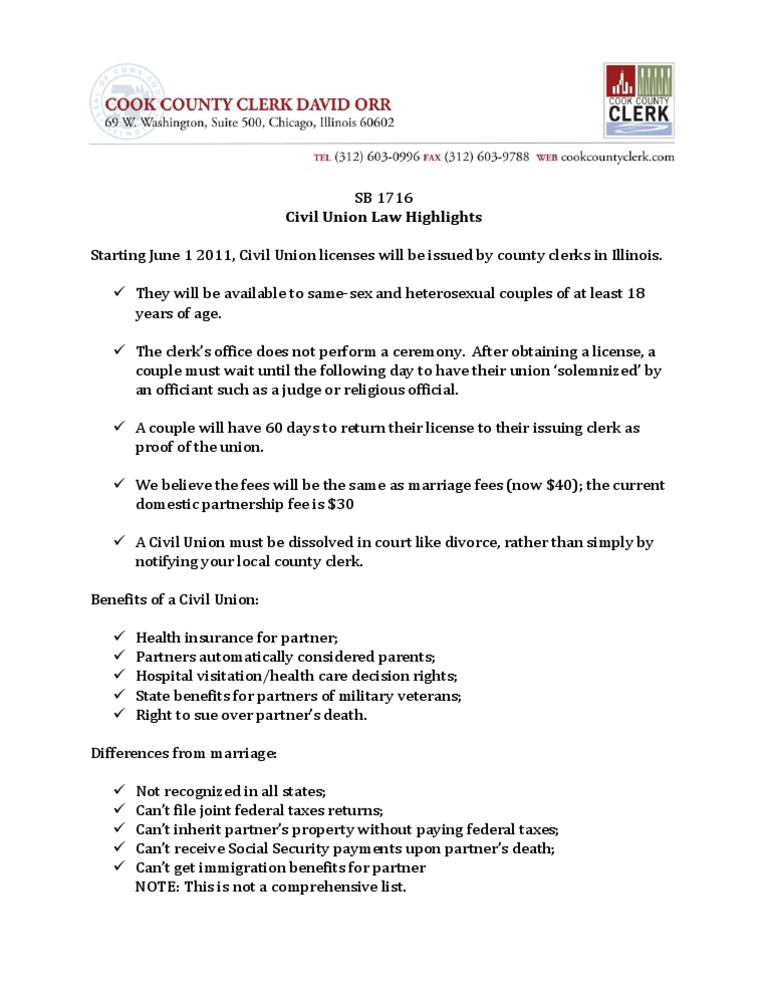 Civil Union Fact Sheet | PDF | Law