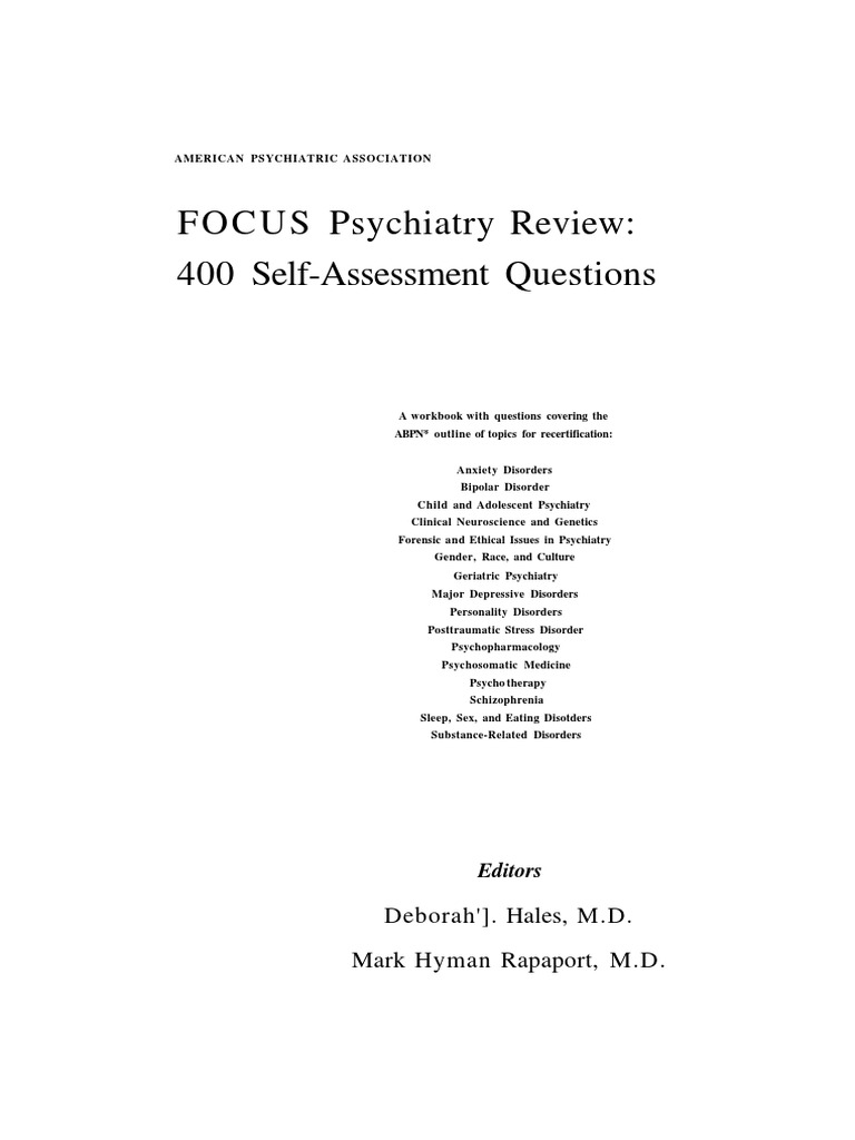 F O C U S Psychiatry Review: 400 Self-Assessment Questions: Deborah ...