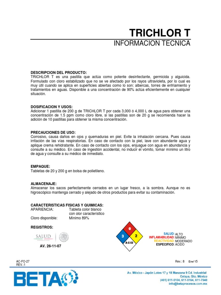 Trichlor T | PDF | Cloro | Agua