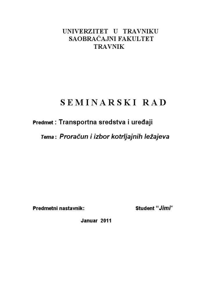 Transportna Sredstva I Uređaji Seminarski Rad | PDF