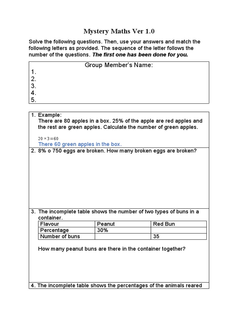 Mystery Math Worksheets for Grade 5 | PDF
