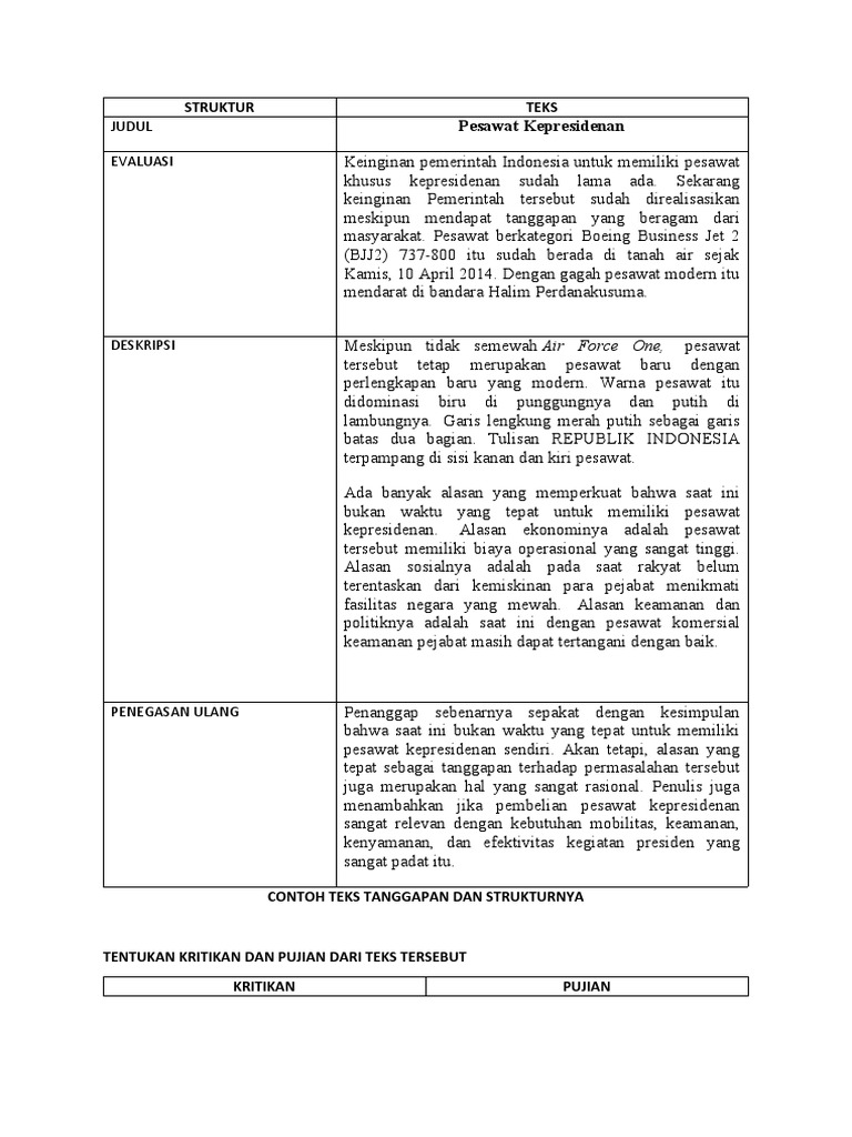 Contoh Teks Tanggapan Dan Strukturnya | PDF