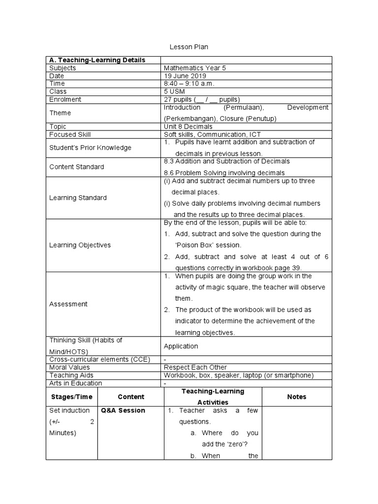 Revision Lesson Plan | PDF | Lesson Plan | Education Theory