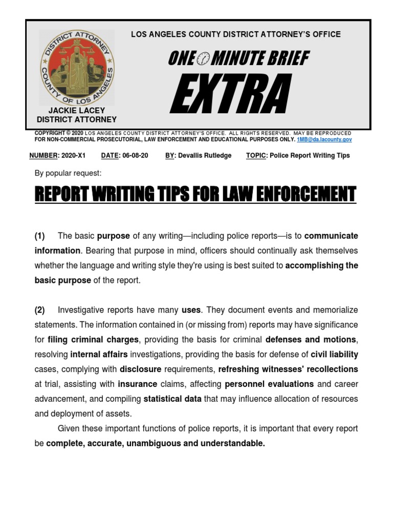 2020-X1 Police Report Writing Tips | Download Free PDF | Arrest ...