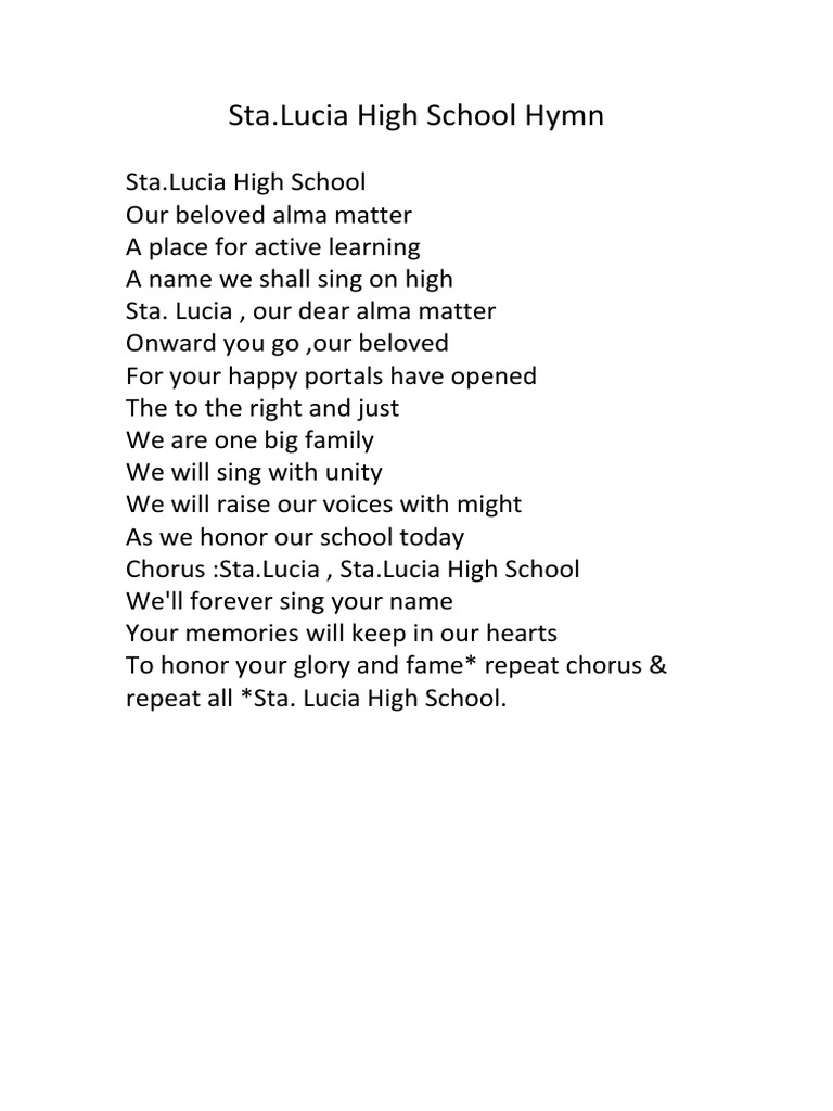 Sta Lucia High School Hymn | PDF
