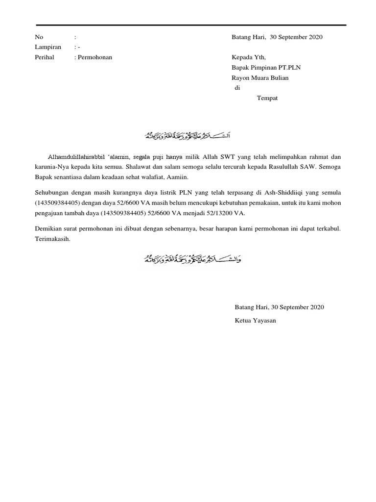 SURAT PLN Tanpa Kop Surat | PDF