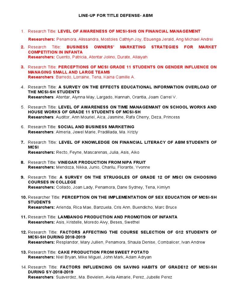 Line-Up Title Defense | PDF