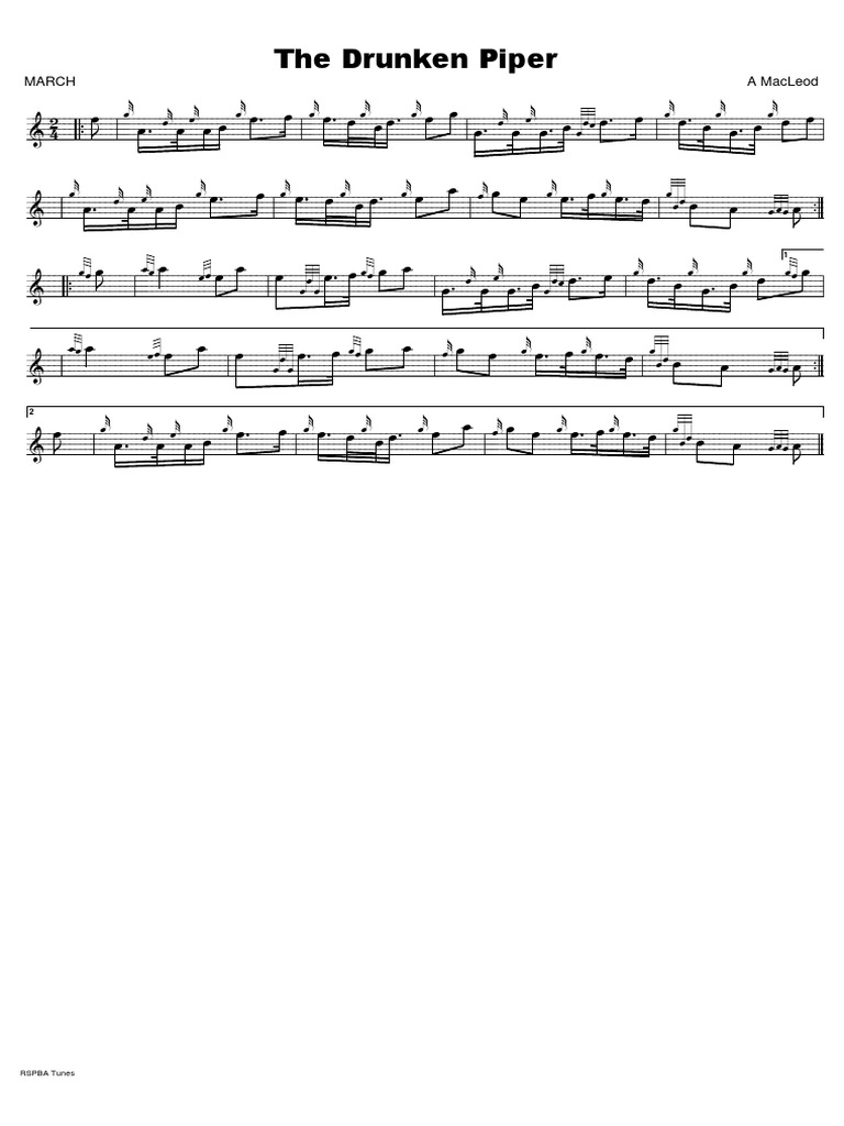 RSPBA MAP The Drunken Piper For Bagpipes | PDF | Reed Aerophones