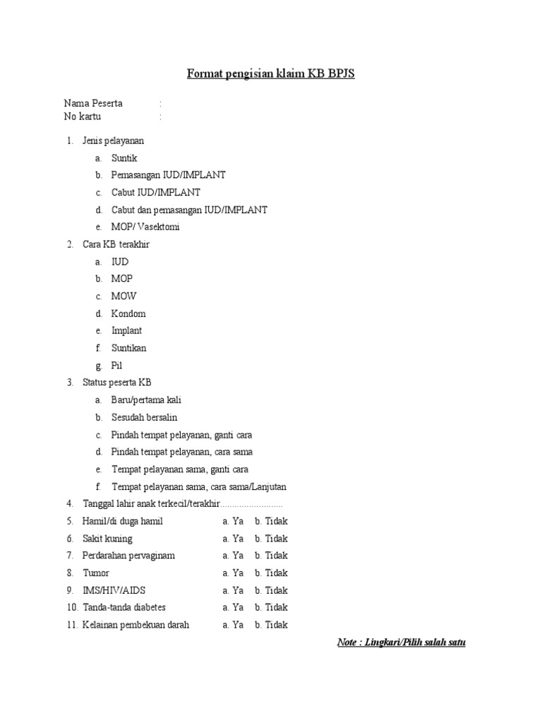 Format Pengisian Klaim KB BPJS | PDF
