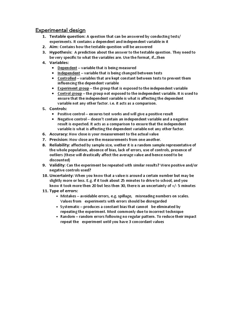 Experimental Design: 1. Testable Question: 2. Aim: 3. Hypothesis: 4 ...