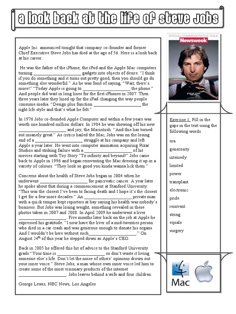 Steve Jobs Biography Worksheet | PDF