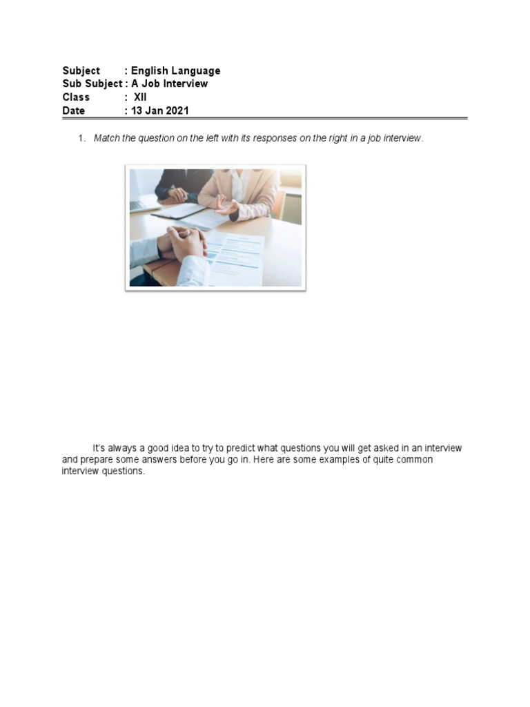 Exercise 2 A Job Interview | PDF